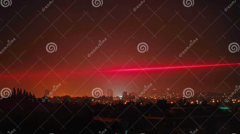Single Red Line of Light Across a Dark Skyline Stock Illustration ...