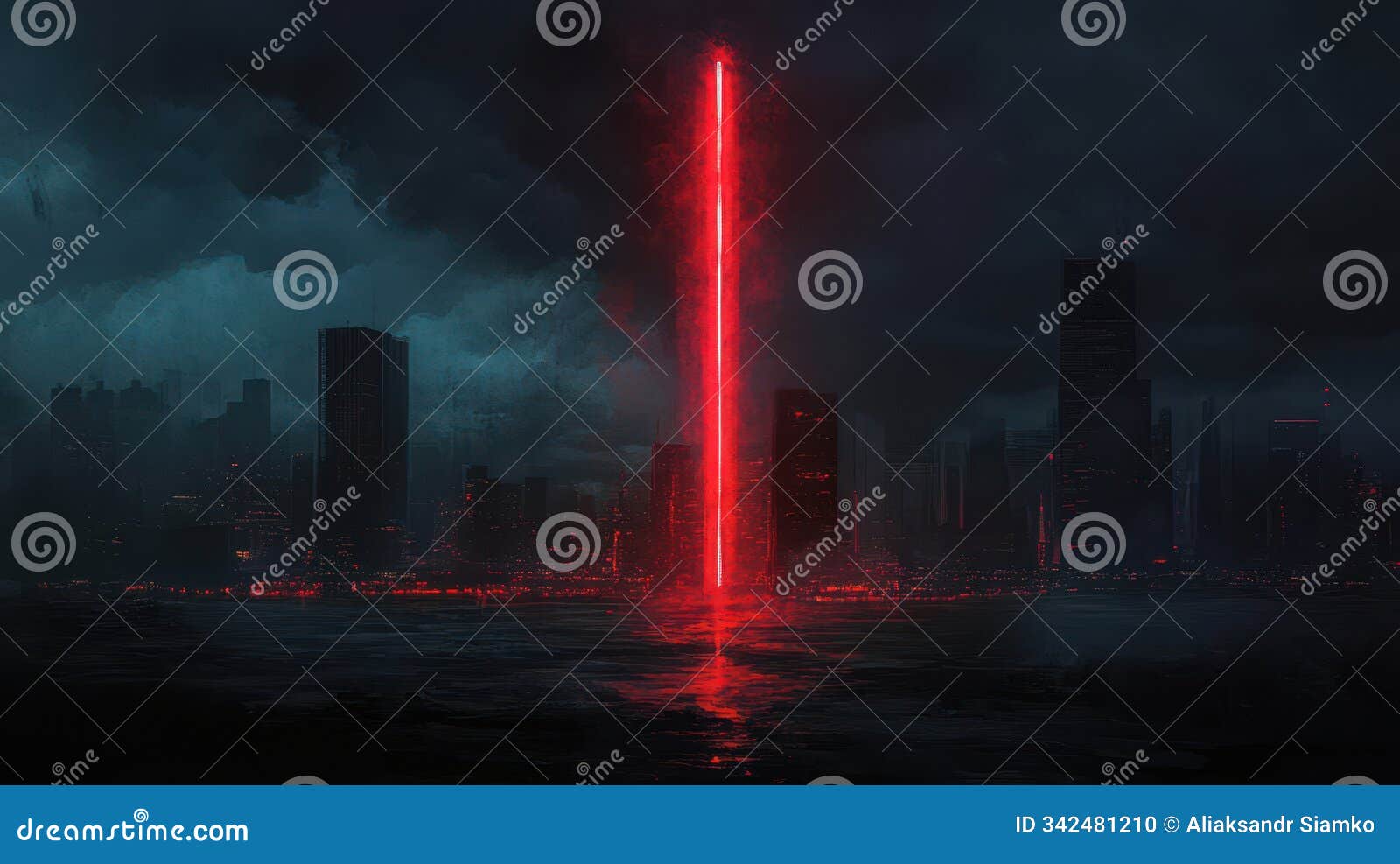 Single Red Line of Light Across a Dark Skyline Stock Illustration ...