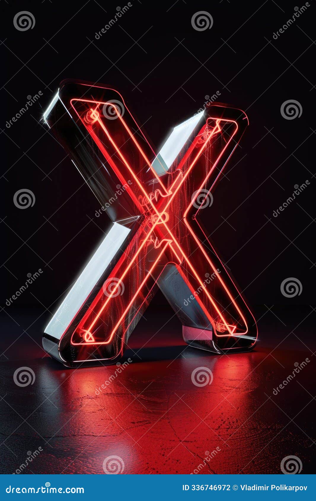 A Single Red Neon Letter X on a Black Surface, Often Used As a Symbol ...
