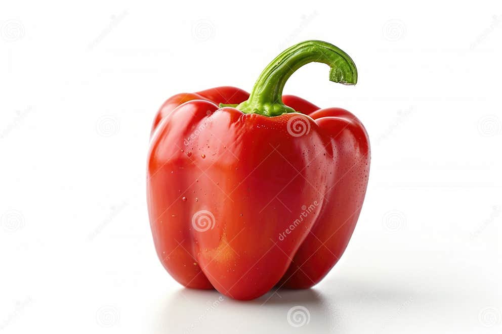 A Single Red Pepper with a Green Stem on a White Surface, Suitable for ...