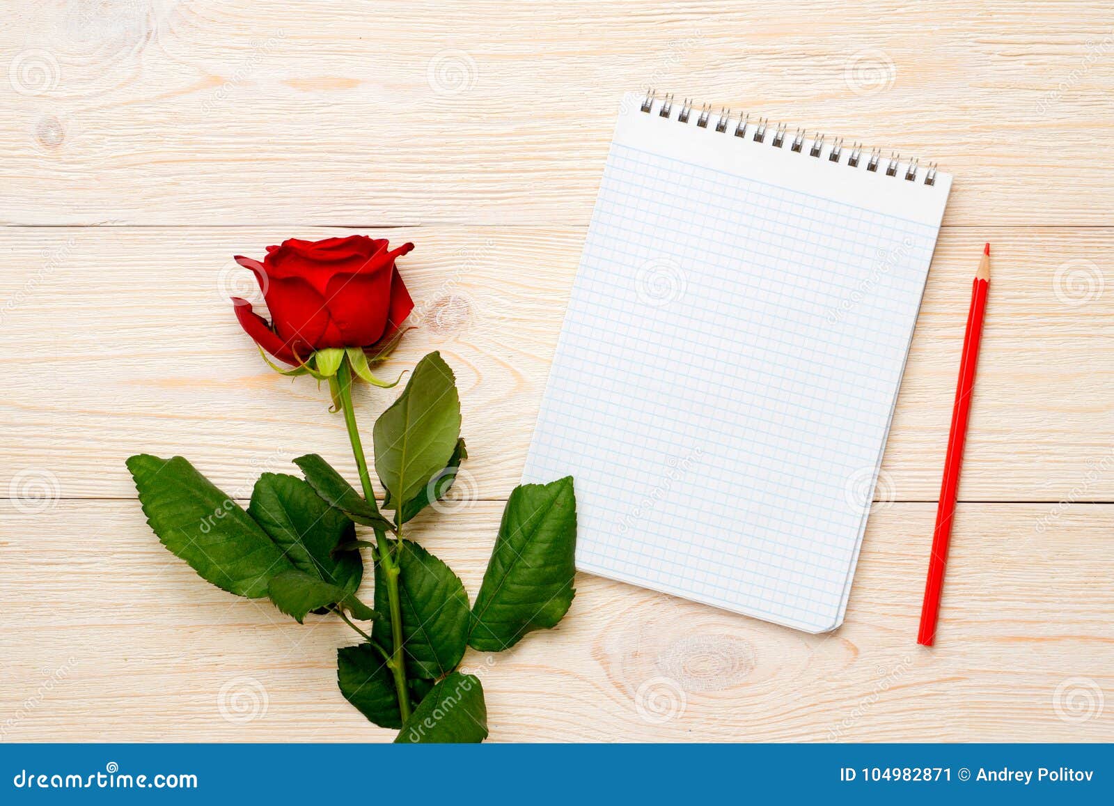 Single Red Rose with Clear Notepad on Table Stock Image - Image of ...