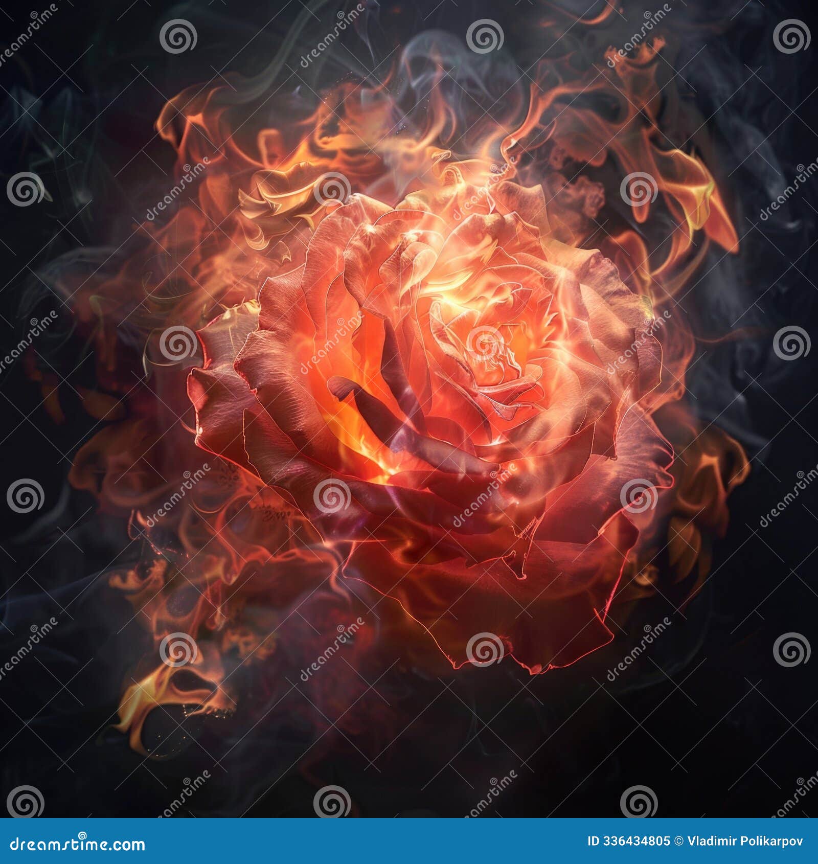 A Single Red Rose with Flames in the Center Stock Image - Image of love ...