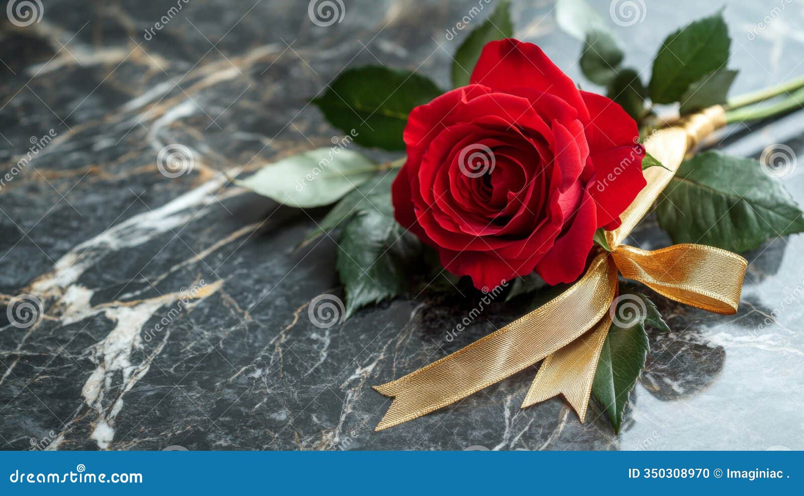 Single Red Rose with Gold Ribbon on Marble Stock Illustration ...