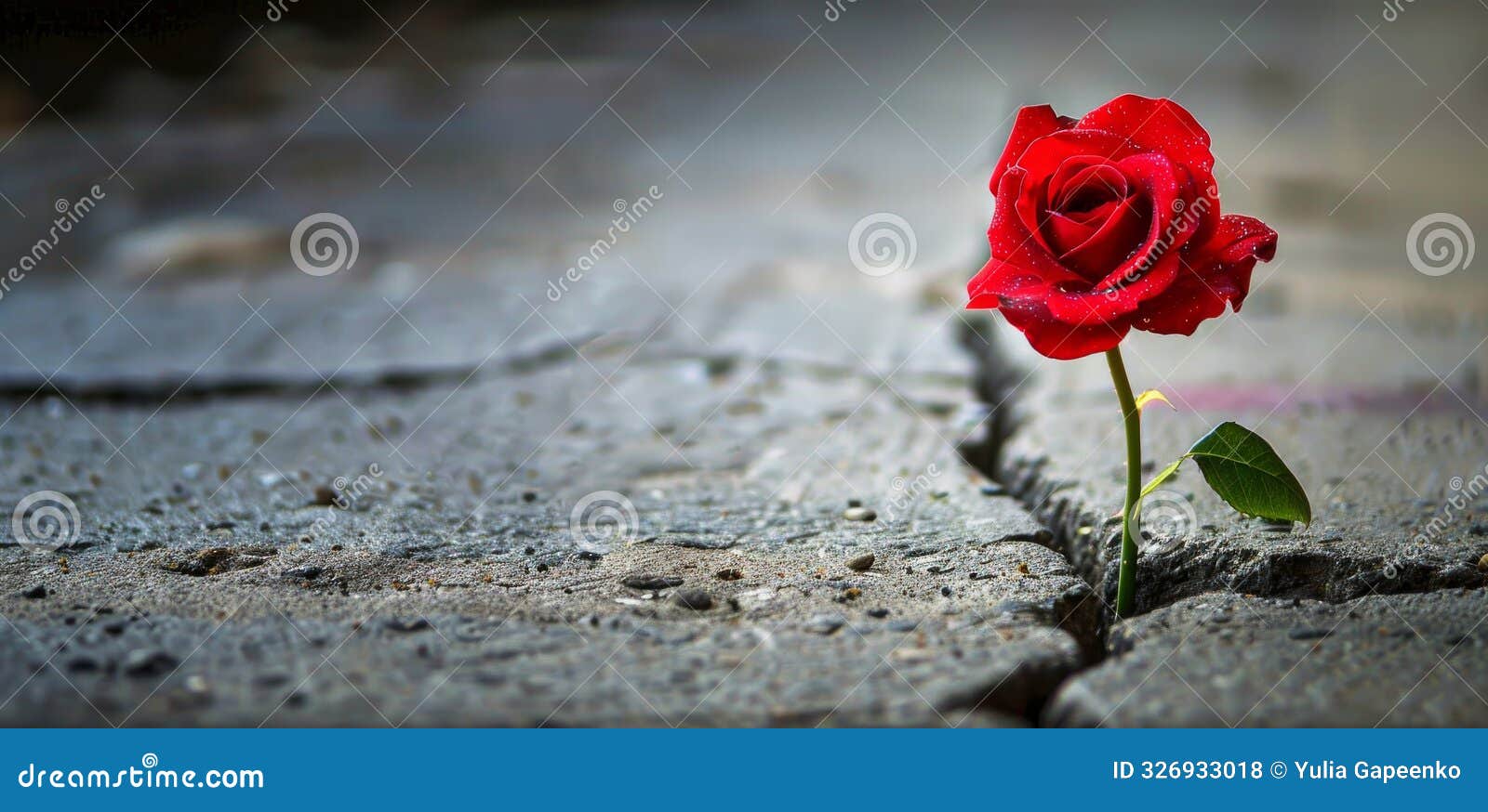 Single Red Rose Growing through Cracked Pavement after Rain Stock Photo ...