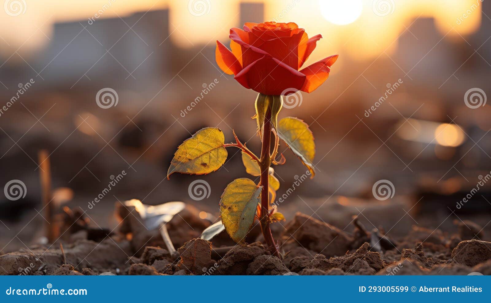 A Single Red Rose is Growing Out of the Ground Stock Illustration ...