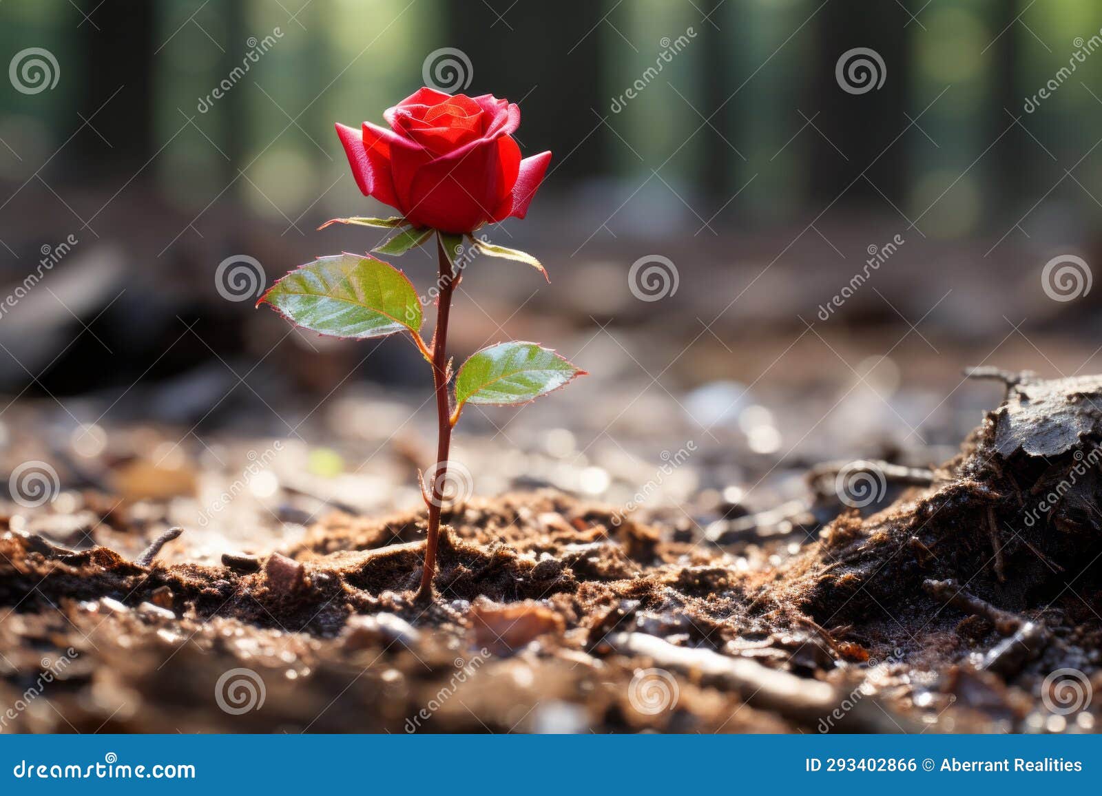 A Single Red Rose is Growing Out of the Ground Stock Illustration ...