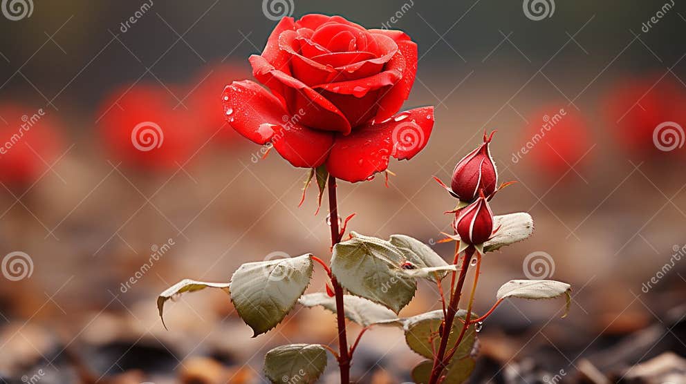 A Single Red Rose in the Middle of a Field Stock Illustration ...
