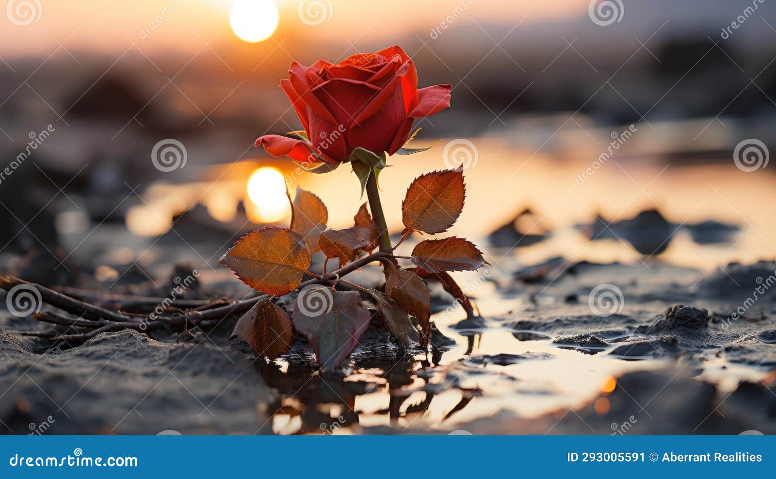 A Single Red Rose in the Mud at Sunset Stock Illustration ...