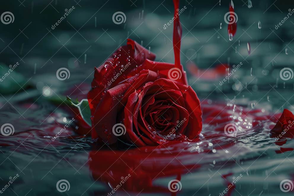 A Single Red Rose Sits in a Puddle of Water Stock Image - Image of pool ...