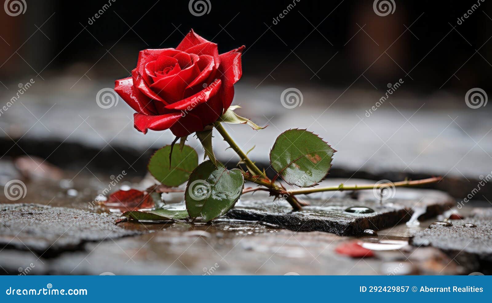 A Single Red Rose Sitting on the Ground in the Rain Stock Illustration ...