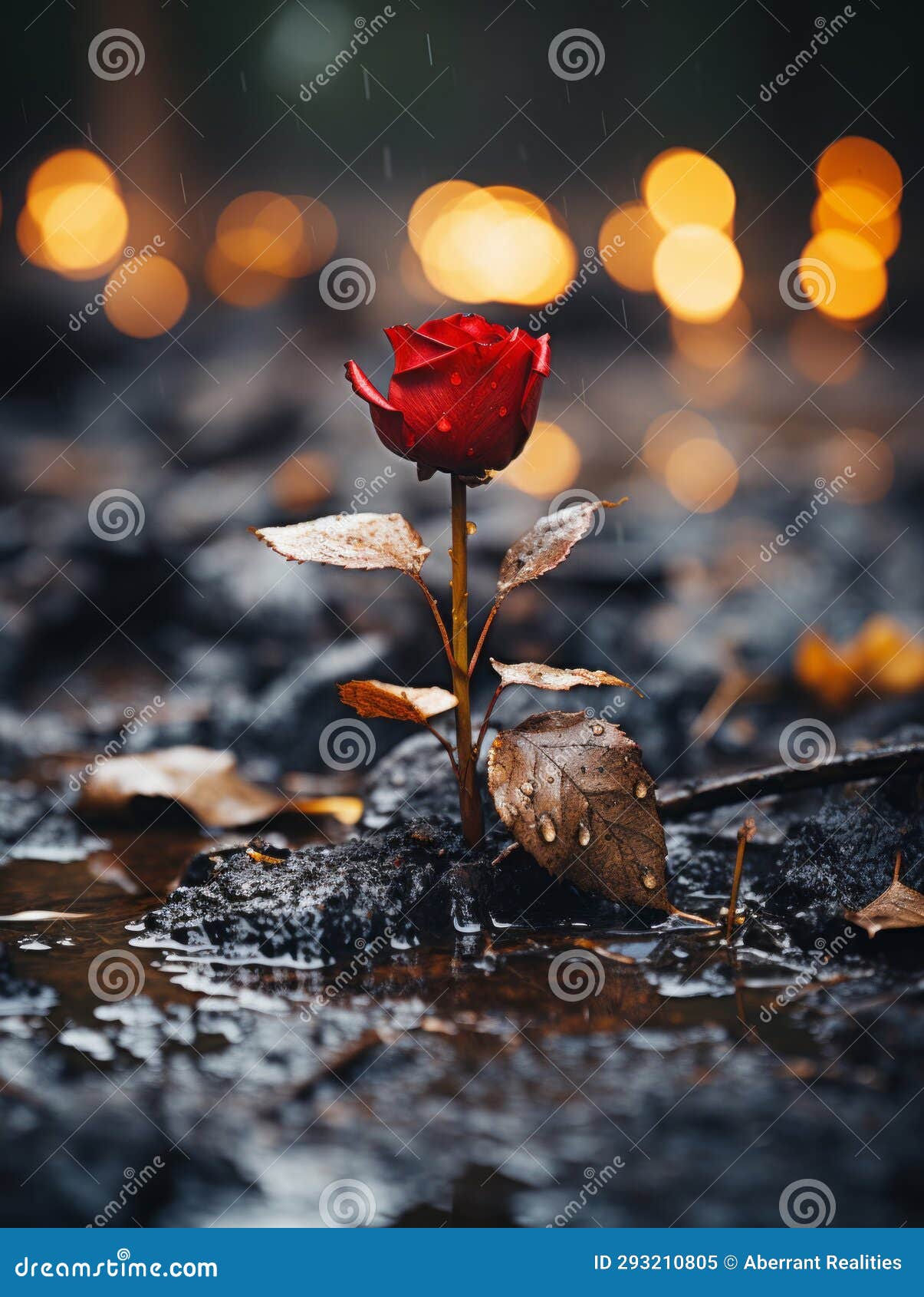A Single Red Rose is Standing in a Puddle of Water Stock Illustration ...