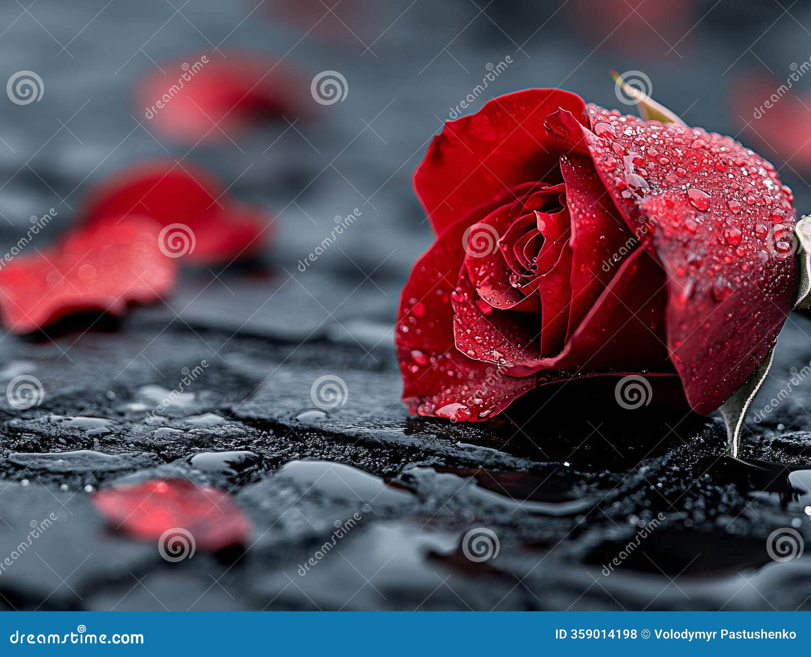A Single Red Rose with Water Droplets on it Stock Photo - Image of ...