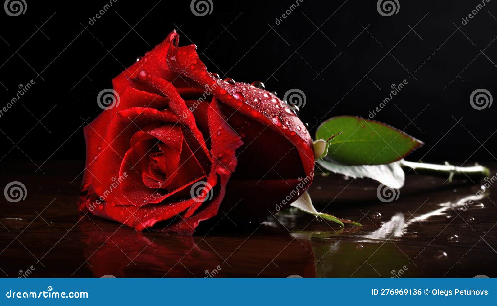 A Single Red Rose with Water Droplets on it S Petals Stock Illustration ...