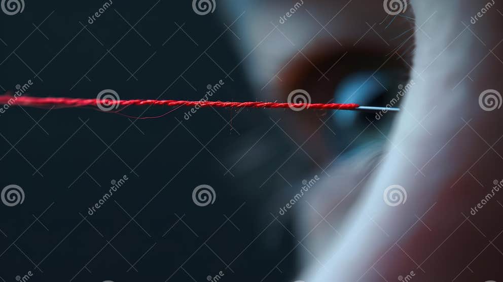 Single Red Thread in Needle Eye Stock Photo - Image of matter, thread ...