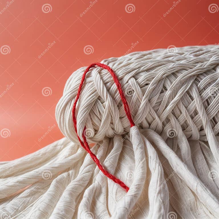 Single Red Thread Woven through White Fabric Stock Photo - Image of ...
