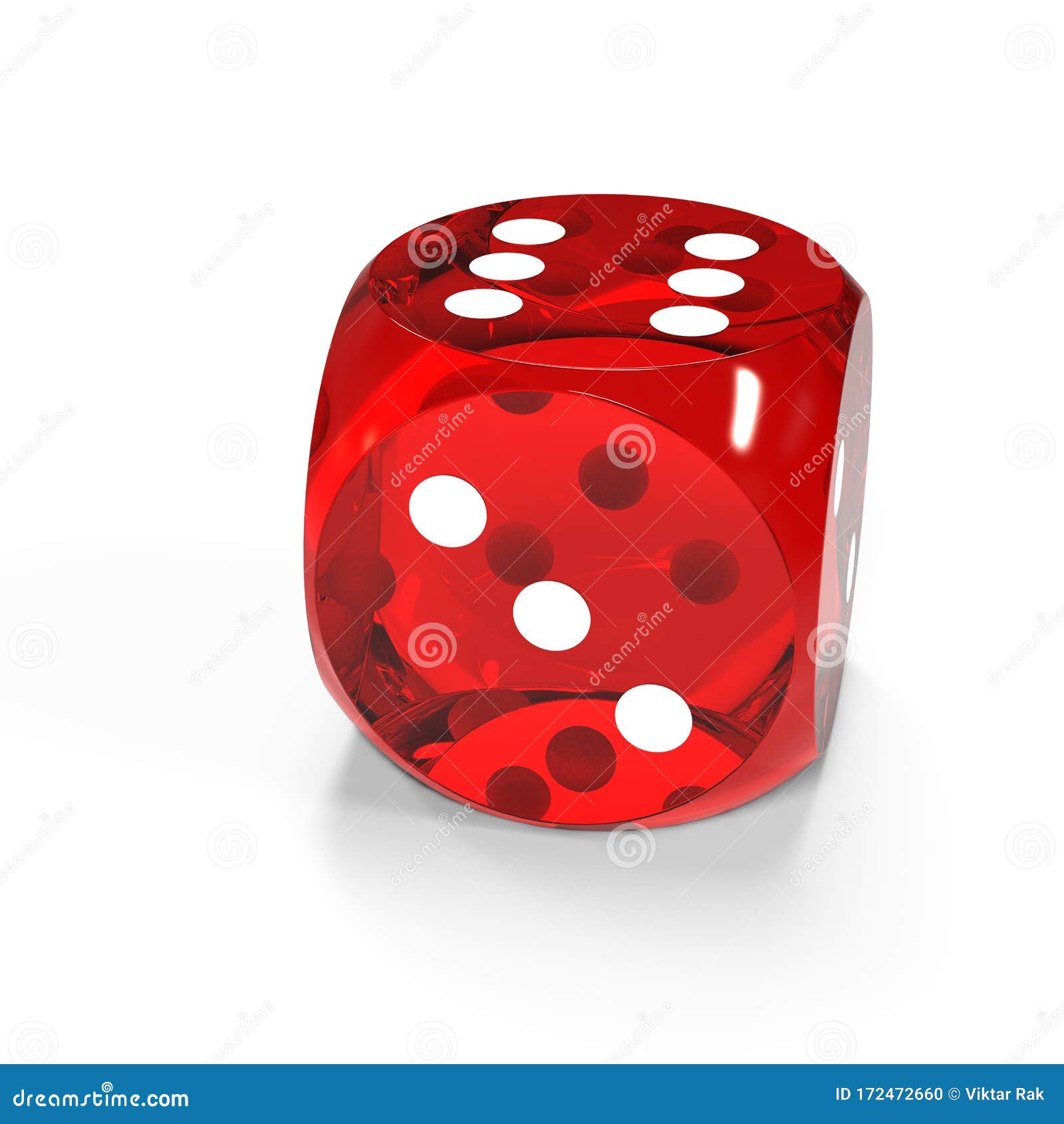 Single Red Transparent Dice Solated on White Background. Stock ...