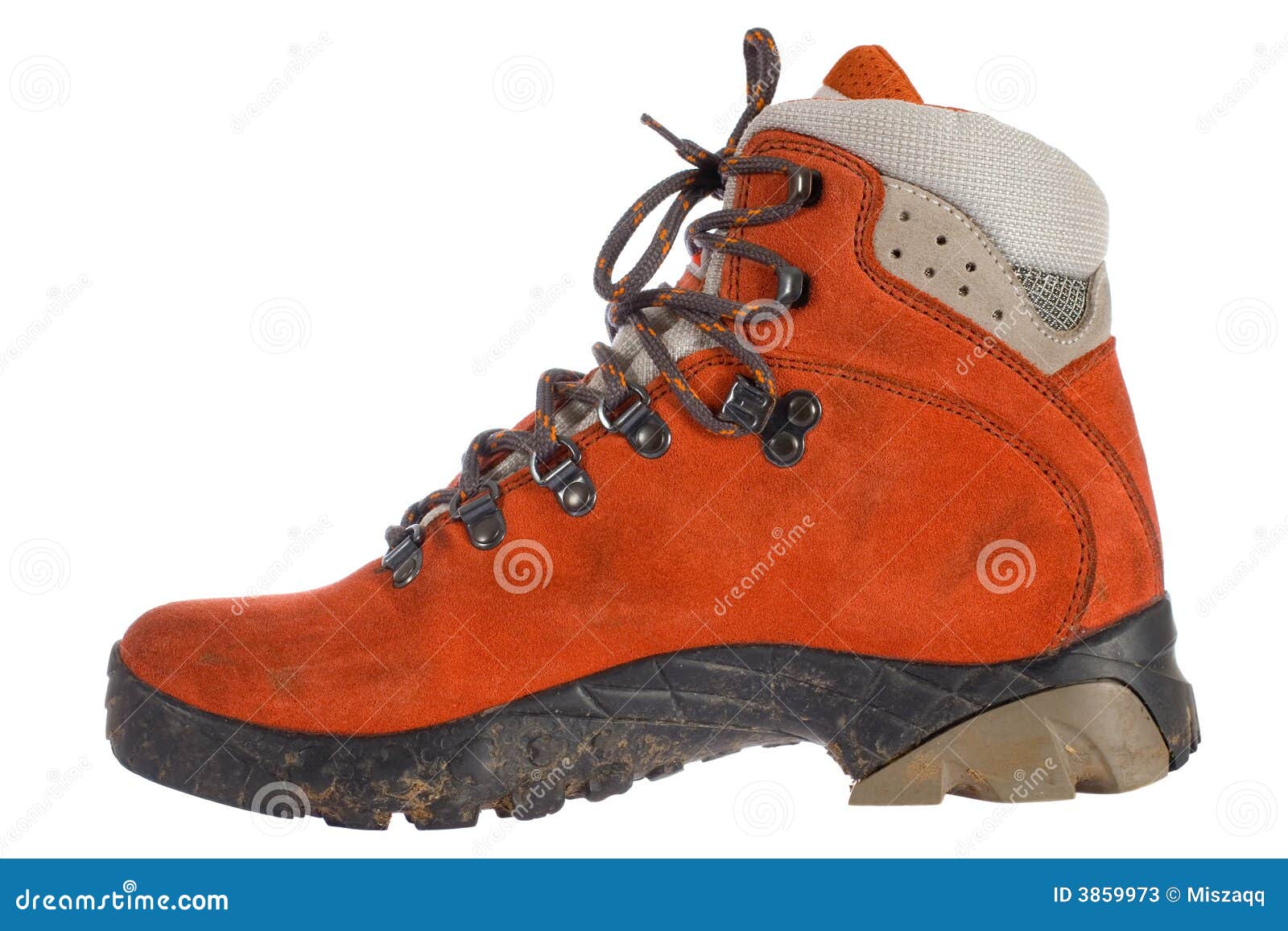 Single Red Trekking Boot From Side Picture. Image: 3859973