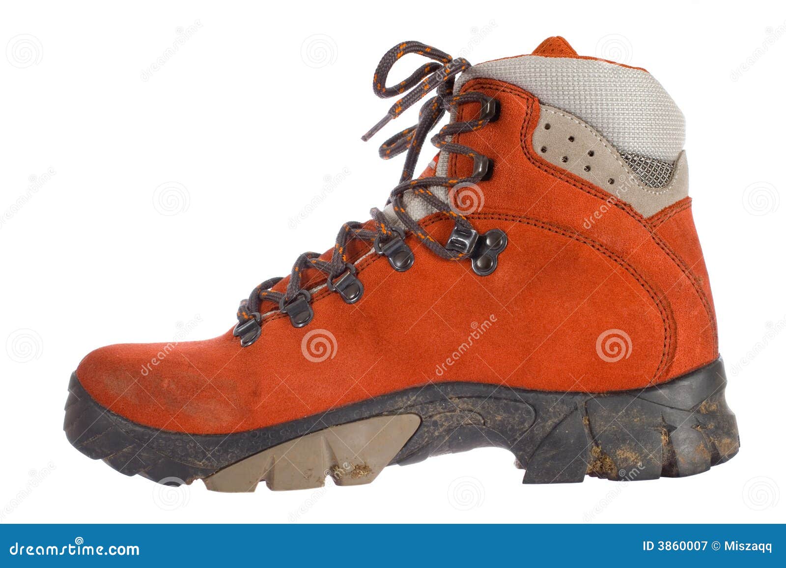 Single Red Trekking Boot, Side View Stock Image - Image of rugged ...