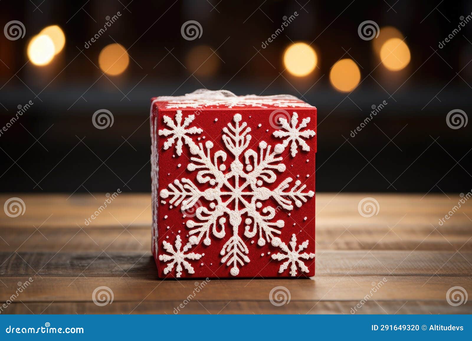 A Single Red Wrapped Box with White Snowflakes Design Stock Photo ...