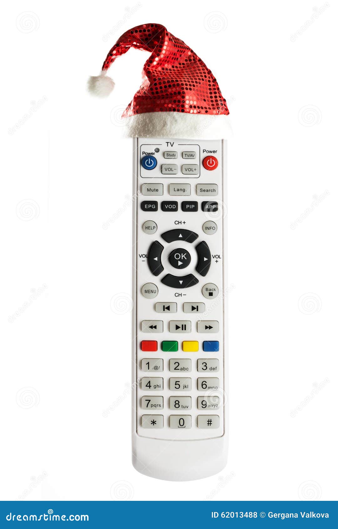 Single Remote Control with Christmas Hat Isolated on White Background ...