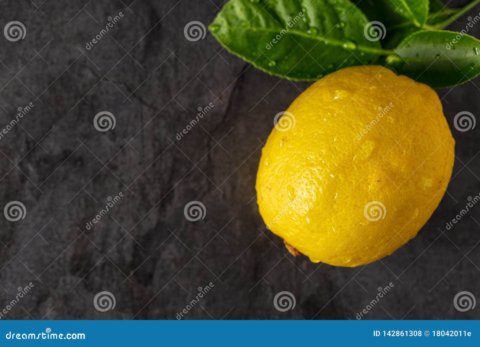 A Single Ripe Lemon on a Dark Background. Top View Stock Photo - Image ...