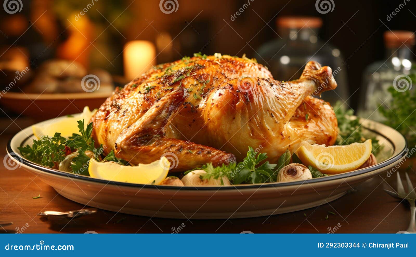 A Single Roast Chicken in Plate on Yellow Stock Photo - Image of white ...