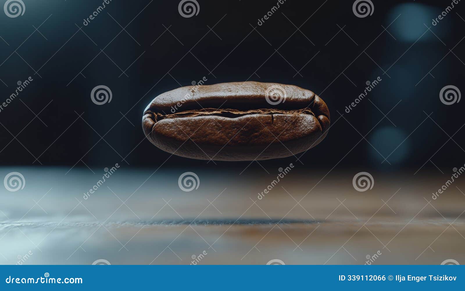 Single Roasted Coffee Bean Floating in Mid-Air, Isolated on a Blurred ...