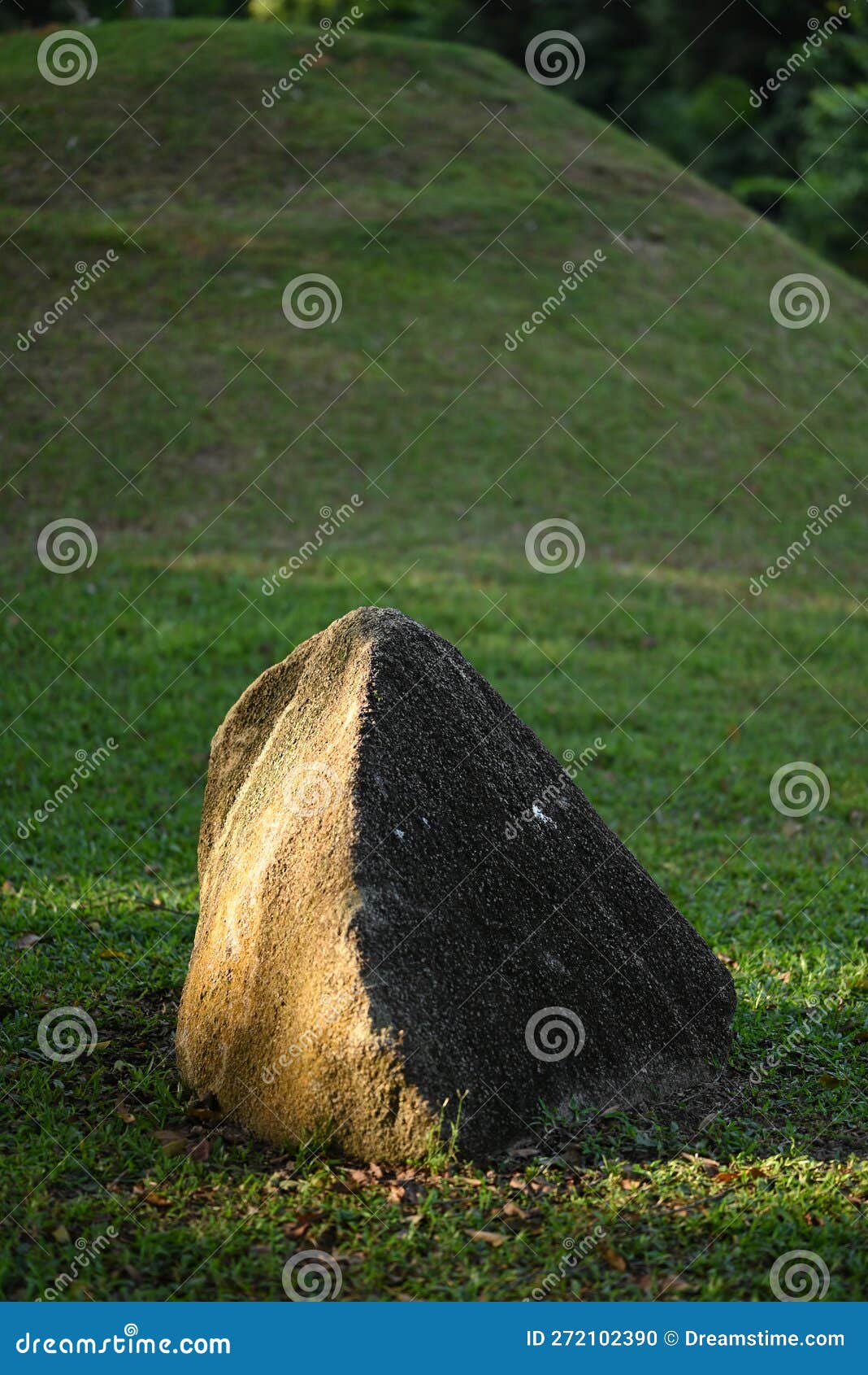 A Single Rock on Grass Field Stock Photo - Image of sculpture, granite ...