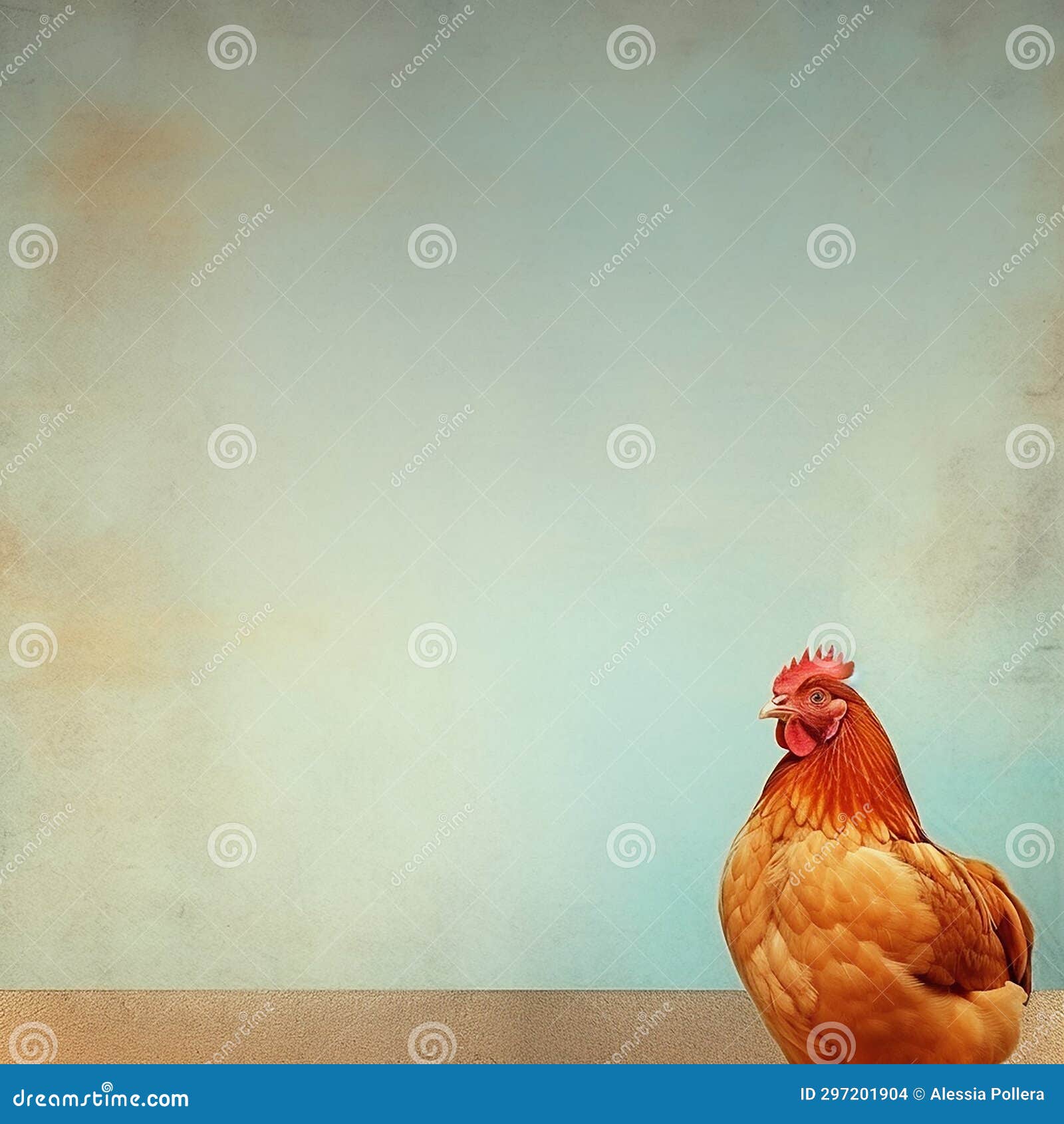 A Single Rooster Against a Textured Blue Background Stock Illustration ...