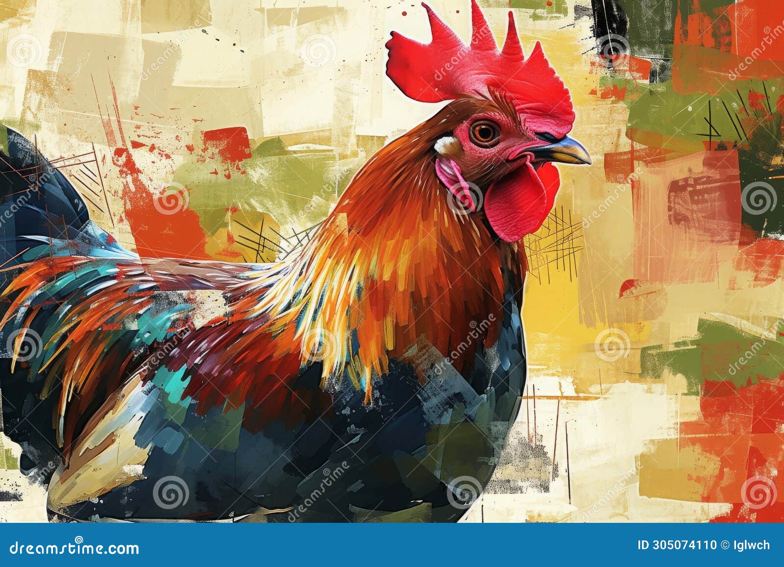 Single Rooster in Modern Collage Art. Stock Photo - Image of feather ...