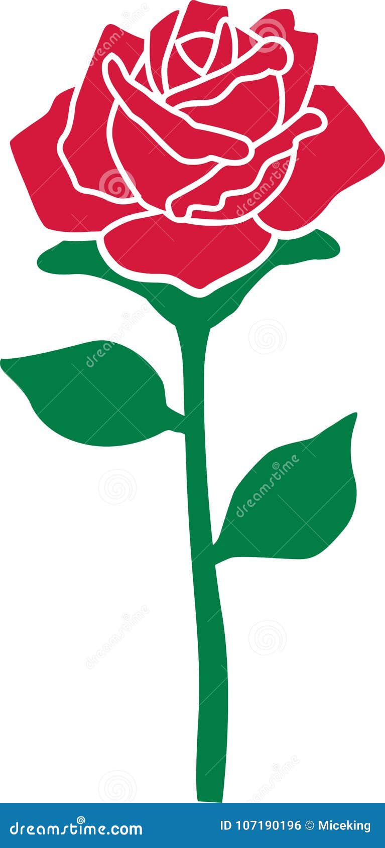 Single rose with stem stock vector. Illustration of prime - 107190196