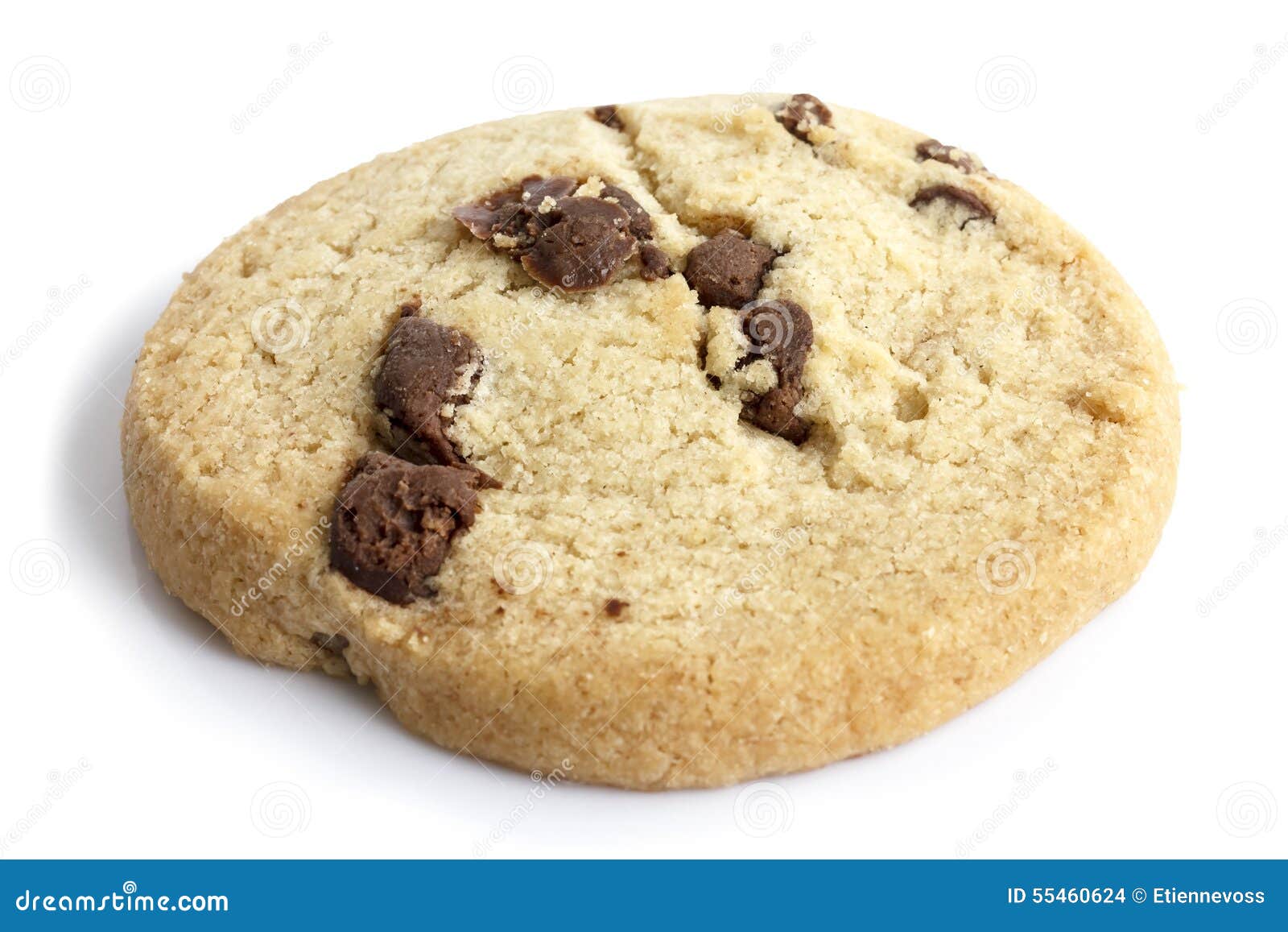 Single Round Chocolate Chip Shortbread Biscuit. on White. Stock Photo ...