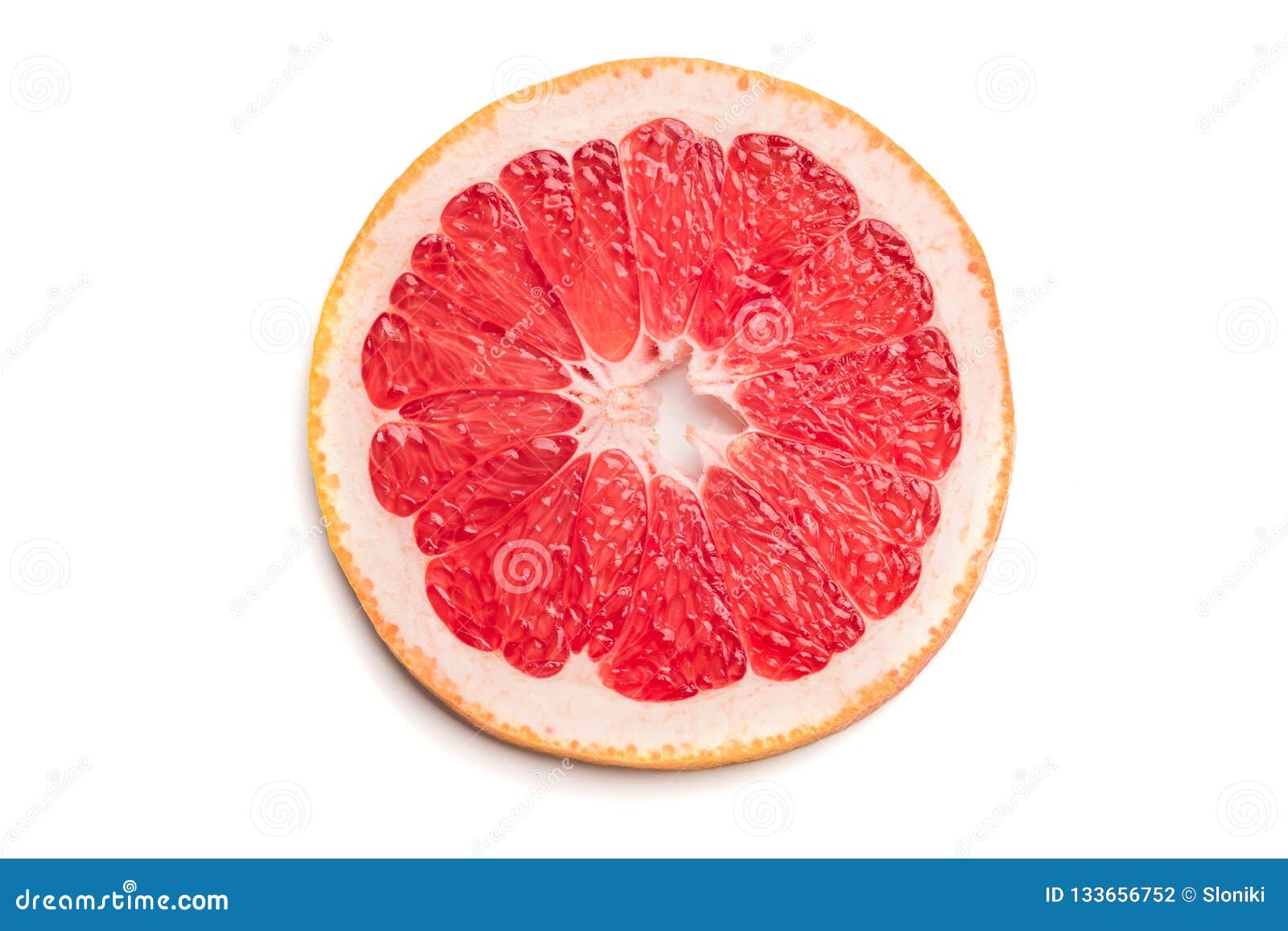 Single Round Sliced Grapefruit, Isolated on White Background Stock ...