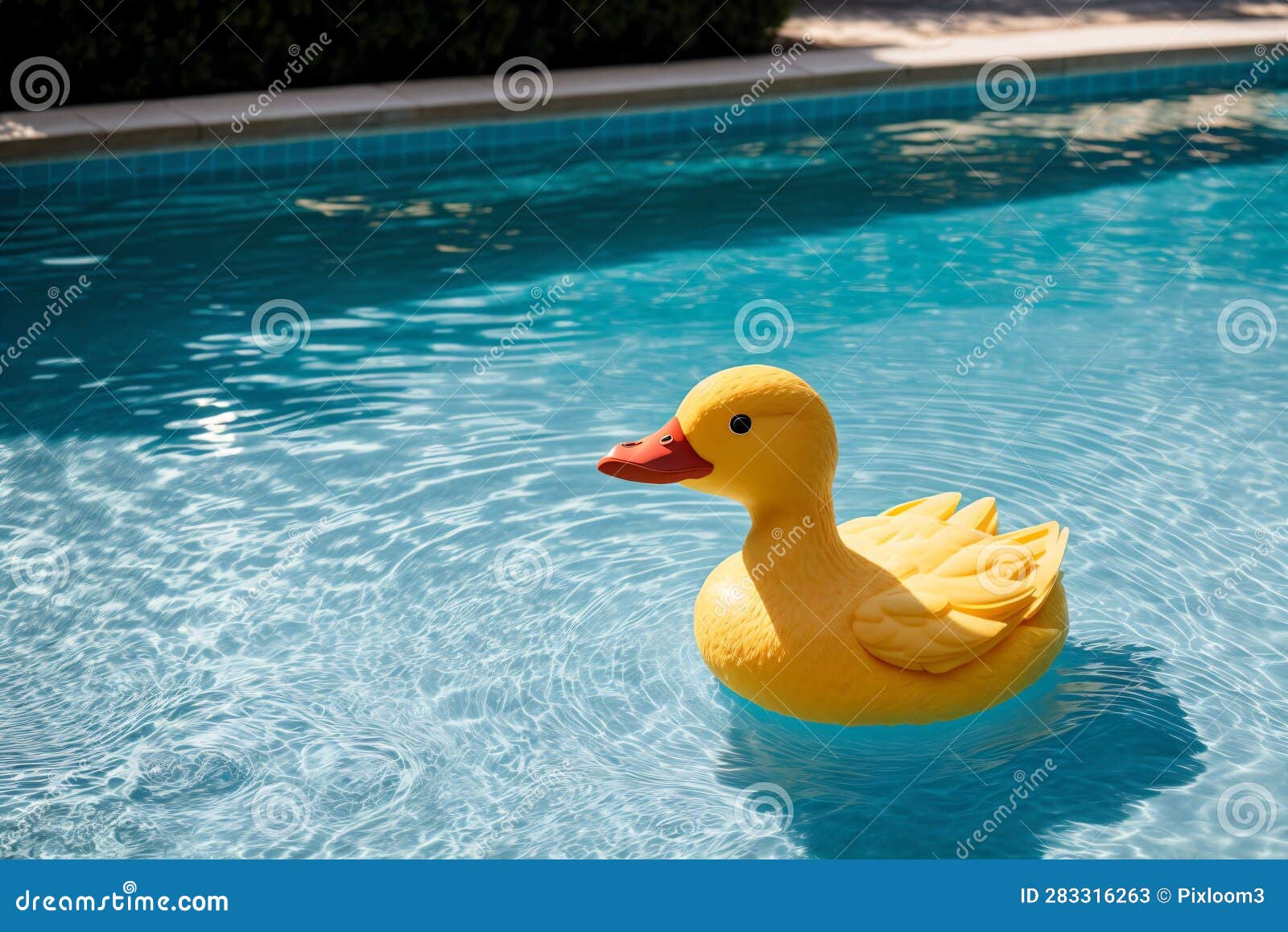 A Single Rubber Duck Floating in a Blue Garden Pool Stock Illustration ...