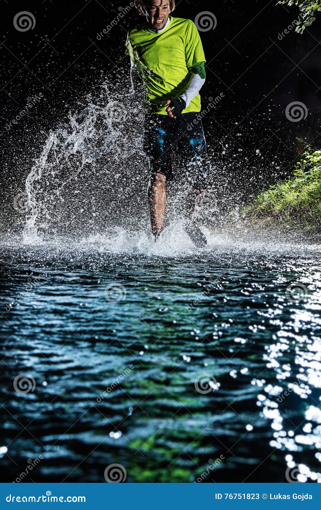 Single Runner Running, Making Splash in a Stream. Stock Image - Image ...