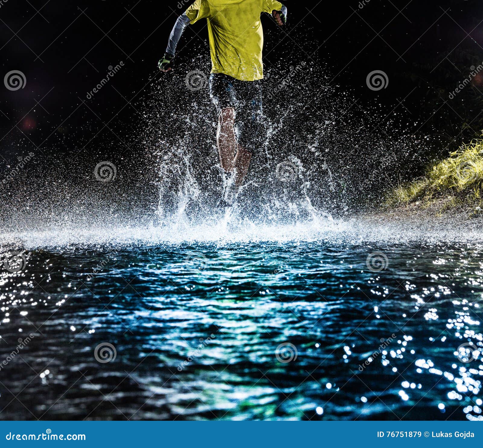 Single Runner Running, Making Splash in a Stream. Stock Image - Image ...
