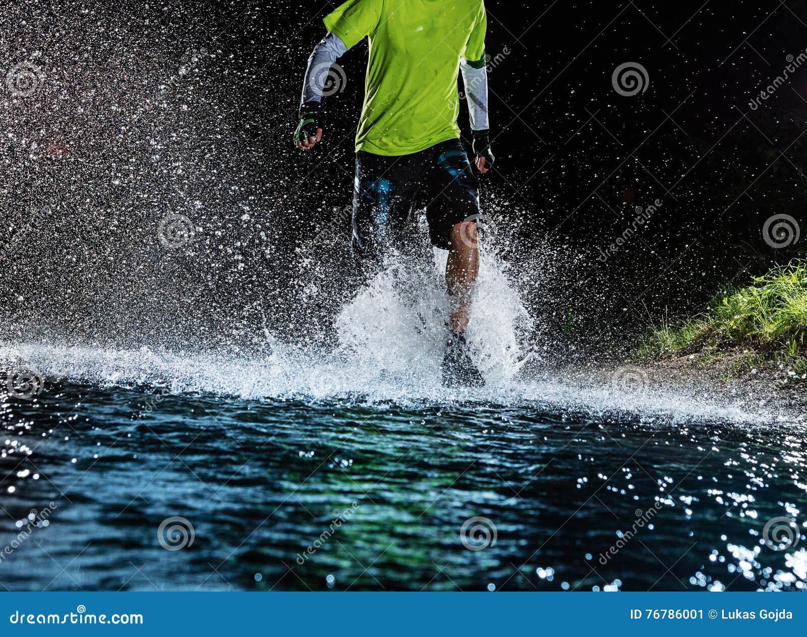 Single Runner Running, Making Splash in a Stream. Stock Image - Image ...