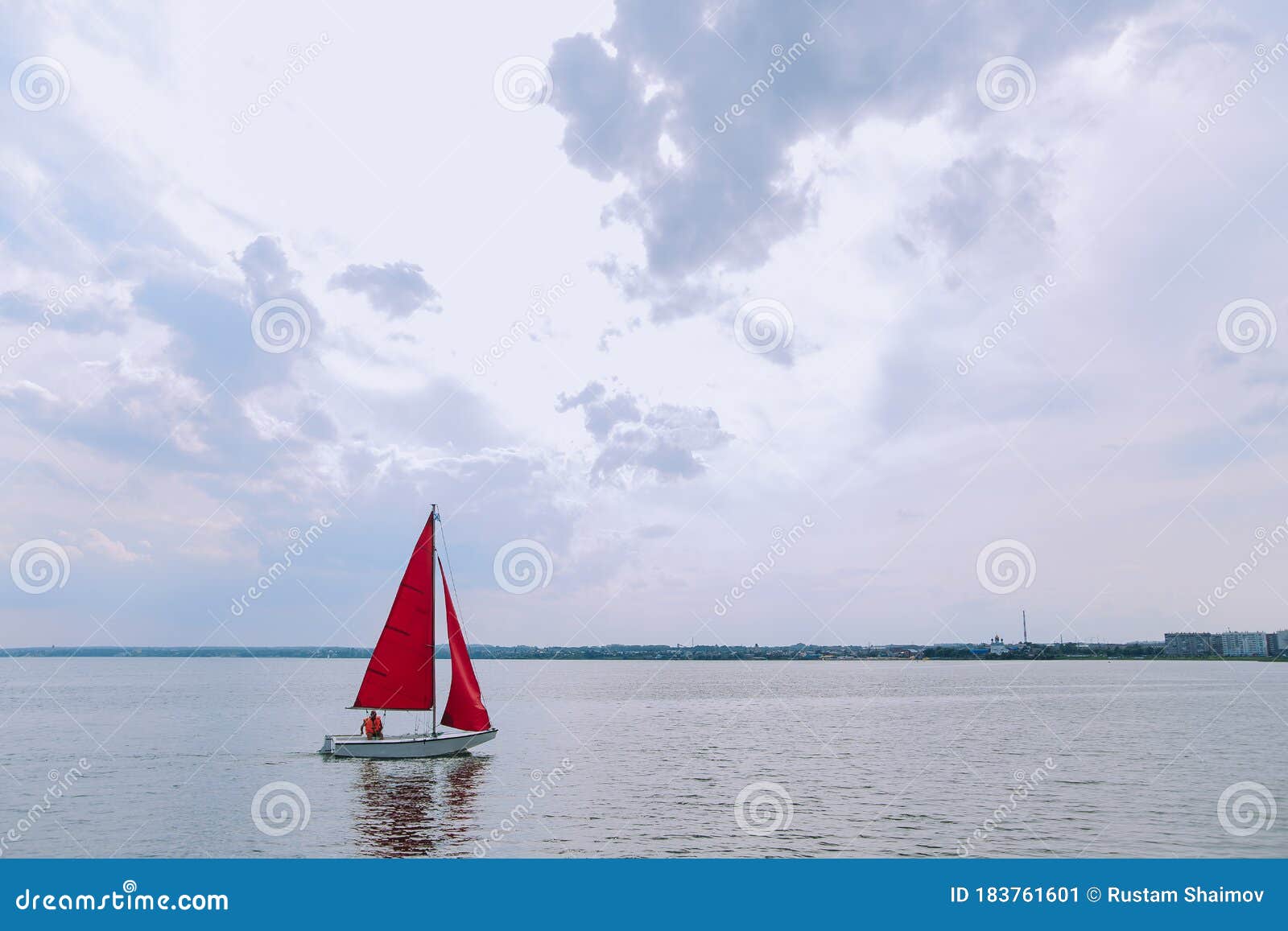 Single Sail Boat on the Lake. Stock Image - Image of sport, horizon ...