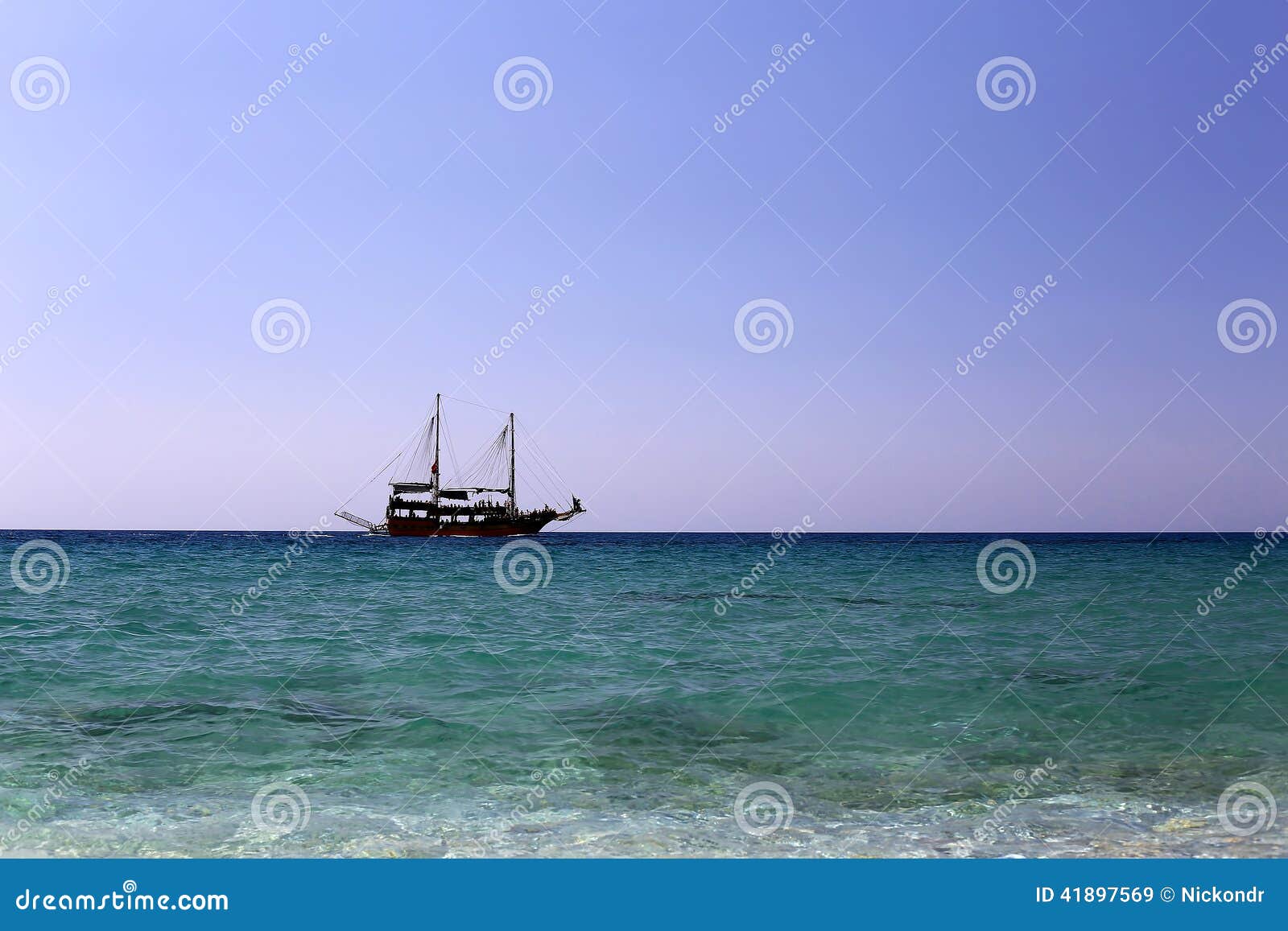 Single Sailing Ship at Open Sea Under Clear Sky Stock Image - Image of ...