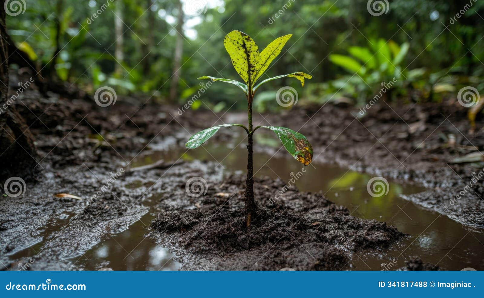 A Single Sapling Growing in a Muddy Forest Path Stock Illustration ...