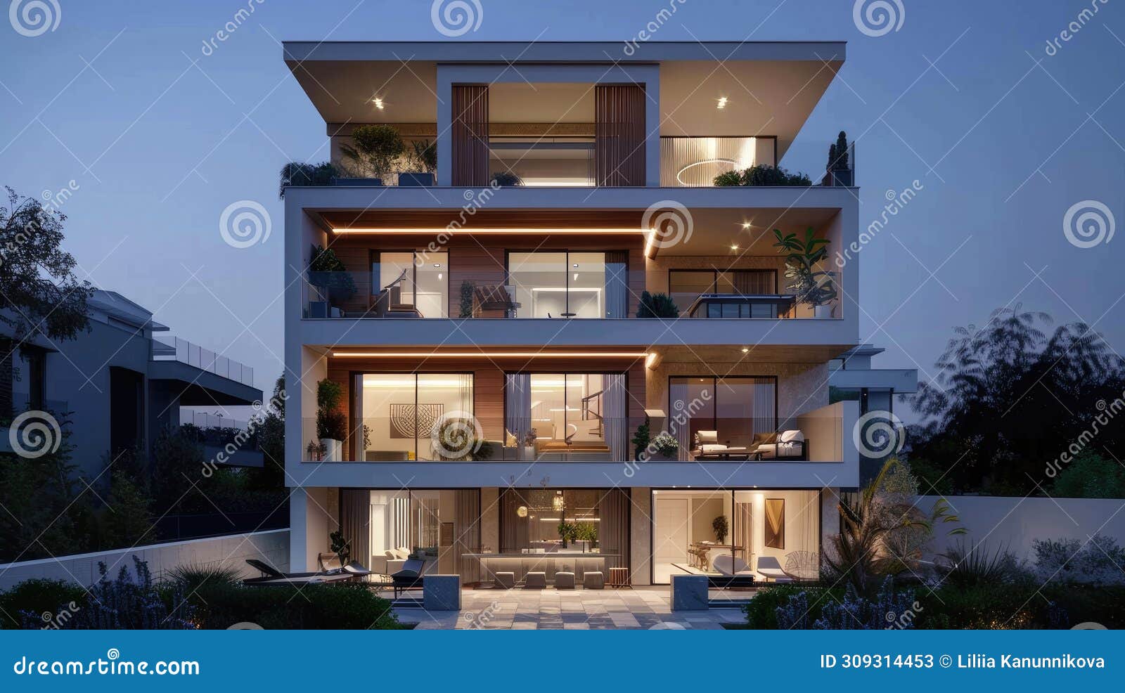 A Single-section Low-rise Building Spanning Three Floors, Showcasing ...