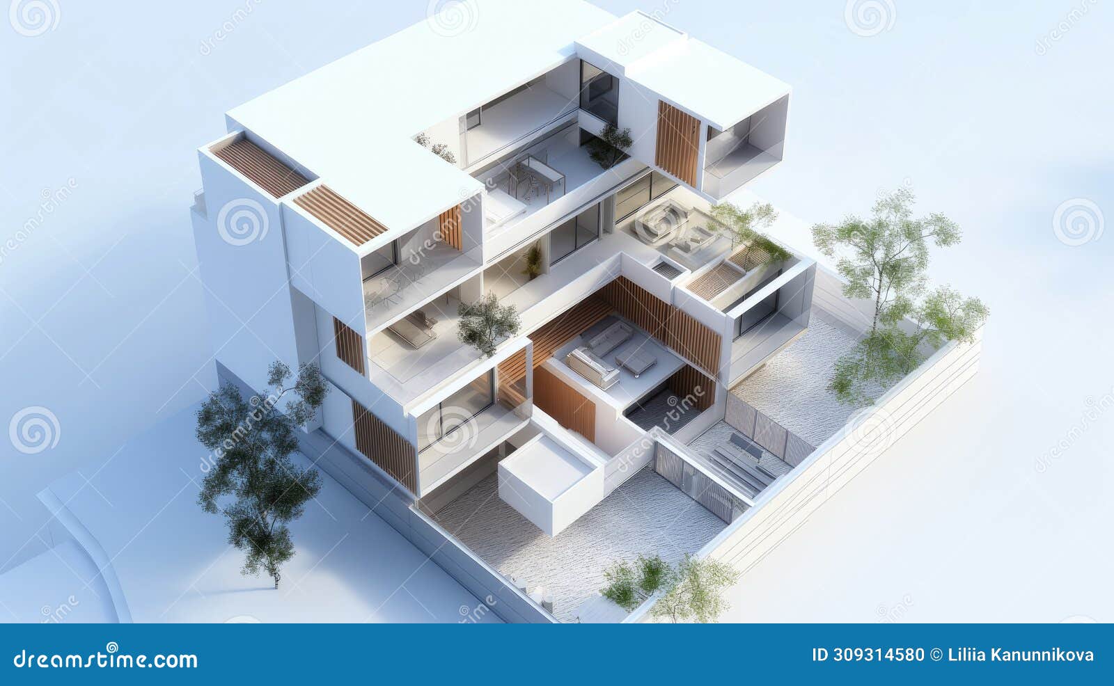 A Single-section Low-rise Building Spanning Three Floors, Showcasing ...