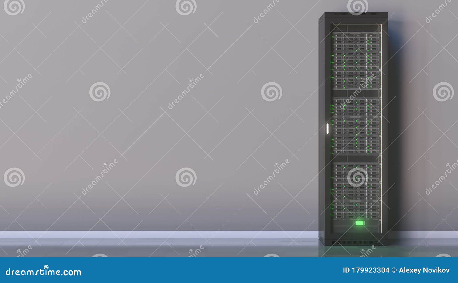 Single Server Rack, Blank Space for Text or Graphics. 3D Rendering ...