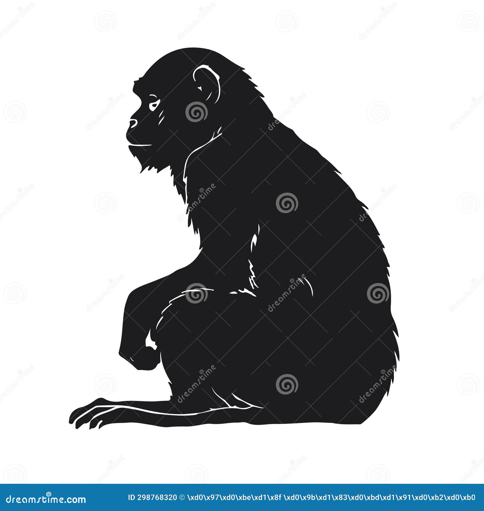 Single Silhouette of Realistic Monkey Sitting Side View Stock Vector ...