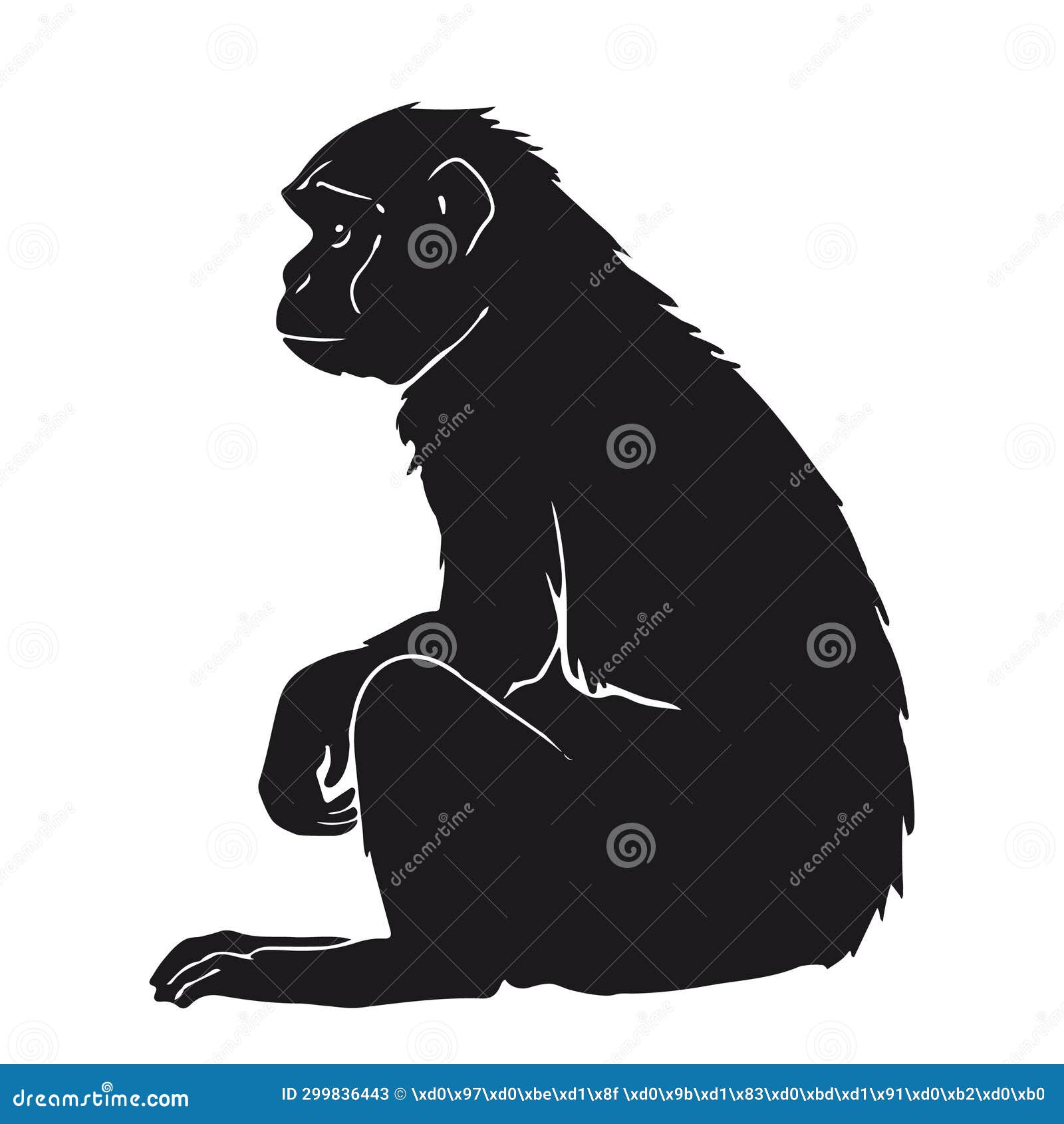 Single Silhouette of Realistic Monkey Sitting Side View Stock Vector ...
