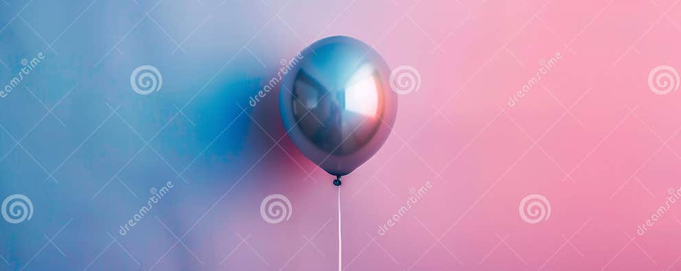 Single Silver Balloon Against a Pink and Blue Gradient Background Stock ...
