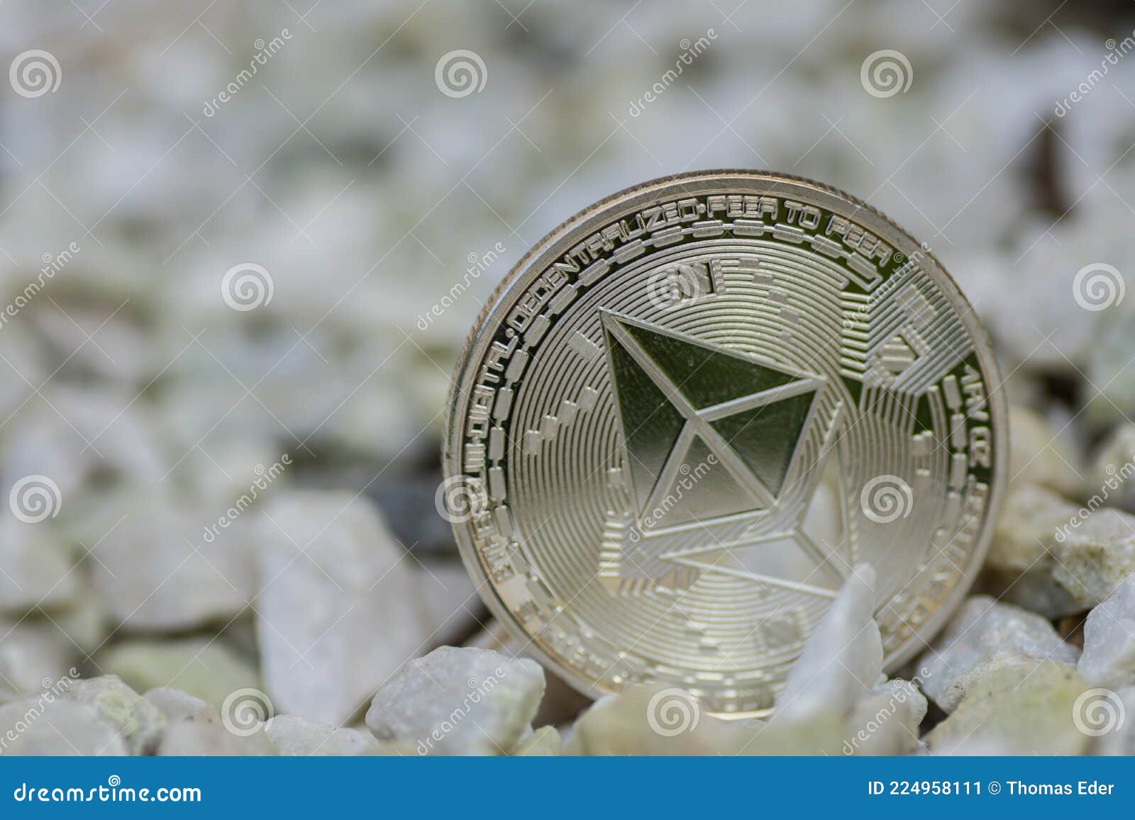 Single Silver Shining Ether Coin from Cryprocurrency Standing in a ...