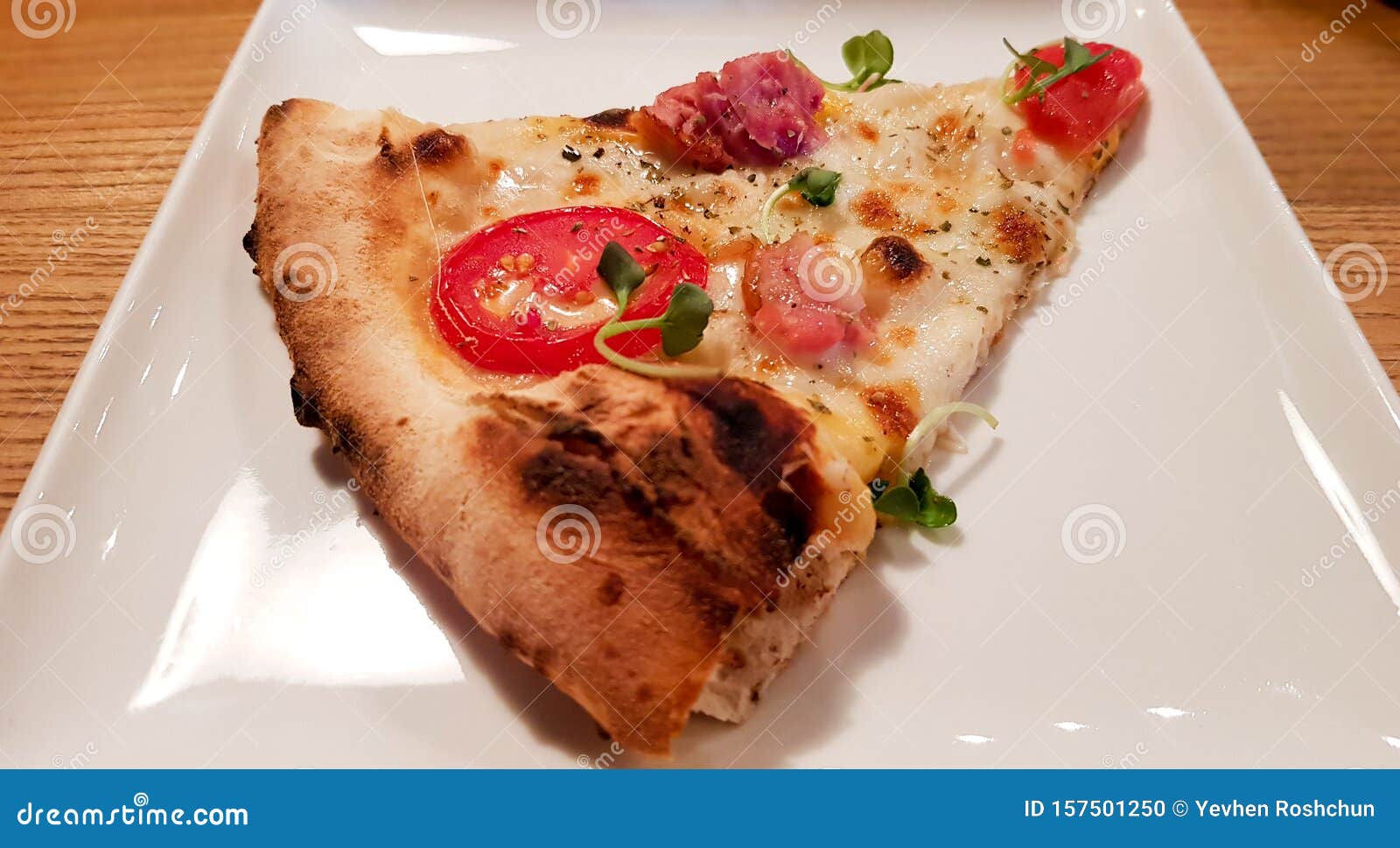 A Single Slice of Cheese Pizza on a White Plate Stock Photo - Image of ...