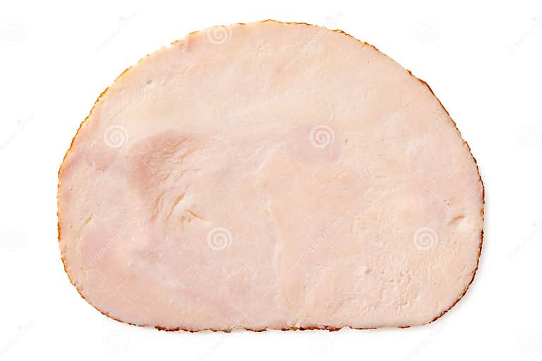 A Single Slice of Chicken Ham Isolated on White. Top View Stock Image ...