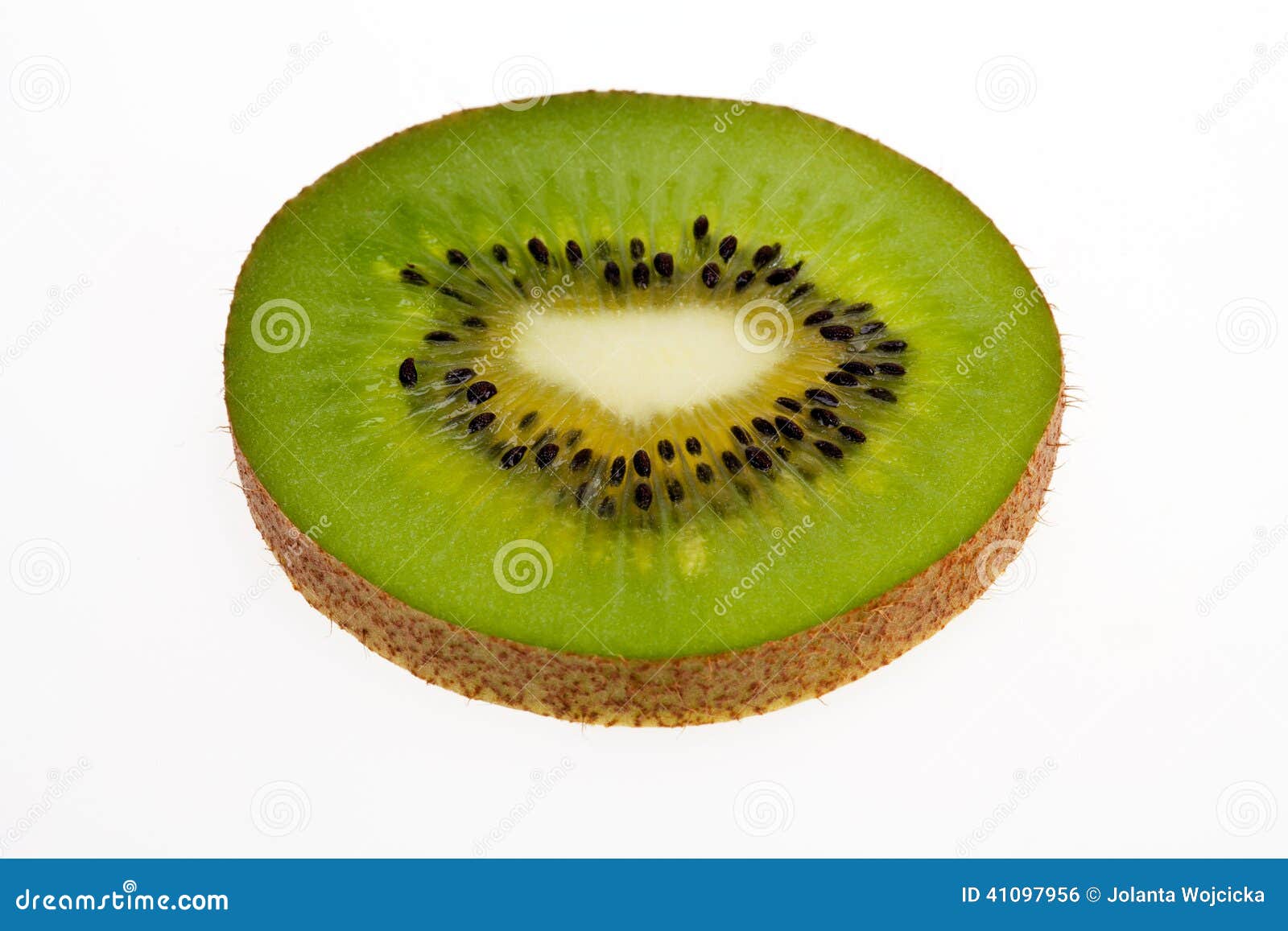 Single Slice of Fresh Green Fruit of Kiwi Isolated on White Background ...
